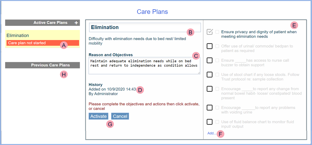 Adding a care plan